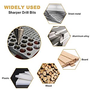 Aleric Step Drill Bit Set - 5 Pcs HSS Titanium Step Drill Bits,High Speed Steel Step Bits for Metal,Wood,Plastic, Step Bit,Multiple Size Hole Cutting Drilling Cone Unibit Step Drill Bit for DIY Lovers