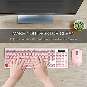 RECCAZR Wireless Keyboard and Mouse Combo, 2.4Ghz Full Size Wireless Keyboard and DPI Adjustable Mouse,Long Battery Life, Lag-Free Wireless Keyboard and Mouse for PC, Windows, Desktop, Laptop(Pink)