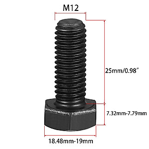 M12-1.75 x 25mm Carbon Steel Grade 8.8 External Hex Head Screw Bolts Metric Thread Hexagon Bolts Fastener for Hardware Furniture Machinery Black 5pcs