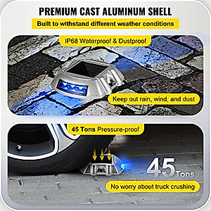 VEVOR Driveway Lights 16-Pack, Solar Driveway Lights with Switch Button, Solar Deck Lights Waterproof, Wireless Dock Lights 6 LEDs for Path Warning Garden Walkway Sidewalk Steps, LED Bright Blue