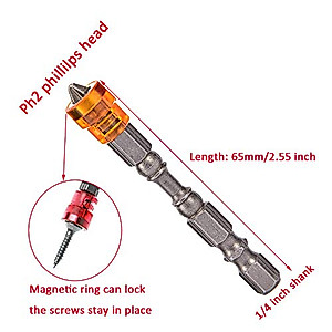 Eyech 10pcs PH2 Magnetic Phillips Cross Screwdriver Bits Set 1/4 Inch Hex Shank Plasterboard Drywall S2 Alloy Electric Power Driver Bit Set …
