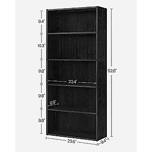VASAGLE Bookshelf, 5-Tier Open Bookcase with Adjustable Storage Shelves, Floor Standing Unit, Black ULBC165T56