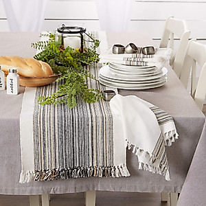 DII Everyday Collection Fringed Stripe Tabletop, Table Runner, 14x72, Black