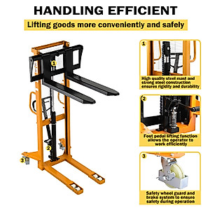 APOLLOLIFT Manual Stacker, 2200 lbs Capacity 63 Inch Lift Height Fixed Leg Stacker, with Adjustable Forks Fixed Legs Only Suitable for Open Bottom Pallet