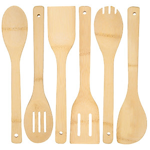 HAKSEN 6PCS Bamboo Kitchen Utensils, Bamboo Spatula Spoons Bamboo Cooking Utensils Set for Home Kitchen Housewarming Holiday Gift