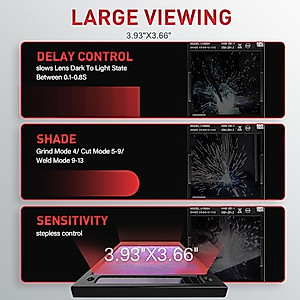 MAYSENT Large Viewing Welding Helmet with Auto Darkening Lens 3.93"X3.66" True Color Solar Power Side View 4 Arc Sensor Wide Shade 4/5-9/9-13 for TIG MIG Arc Weld (Matte Black)