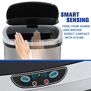 BestOffice 13 Gallon 50 Liter Kitchen Trash Bathroom Bedroom Home Office Automatic Touch Free High-Capacity Garbage Can with Lid Brushed Stainless Steel Waste Bin, Silver