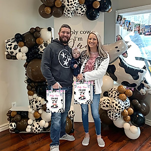 Tyndallrays 16 Pieces Holy Cow I'M ONE First Birthday Party Favors Bags,Holy Cow 1st Birthday Gift Snacks Treat Candy Party Favors Bags with Handles for Girls Boys 1st Birthday Party Decorations