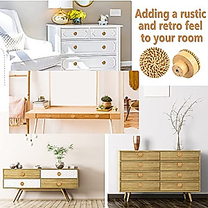 JAYZUUM 8pc Boho Rattan Dresser Knobs, Handmade Wicker Woven, Wood Knobs for Home Decor Boho Furniture Drawer (Caramel)