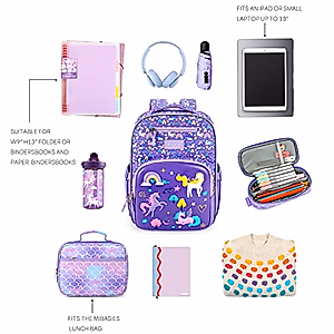 mibasies Unicorn Backpack for Girls 5-8, Large Capacity elementary school backpack(Purple Unicorn)