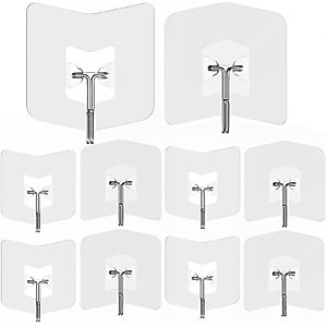 nabreeli Adhesive Hooks for Hanging 8 Pack, 22 lbs Heavy Duty Wall Hooks 304 Stainless Steel Self Adhesive Towel Hook Waterproof Transparent Sticky Hooks for Kitchen Glass Door (8)