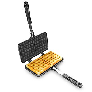 Cast Iron Waffle Maker, Non-stick Aluminum Stovetop Double Mini Waffle Baking Pan for Snacks Breakfast Dessert, 8.5 x 13.2inch Stovetop Belgium Waffle Iron Maker Waffle Pan Pie Maker Waffle Pan Pot