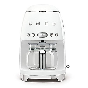 Smeg DCF02WHUK Drip Coffee Machine, Auto-Start Mode, Reuseable Filter, Digital Display, Anti-Drip System, Aroma Intensity Option, 1.4 Litre Tank, White