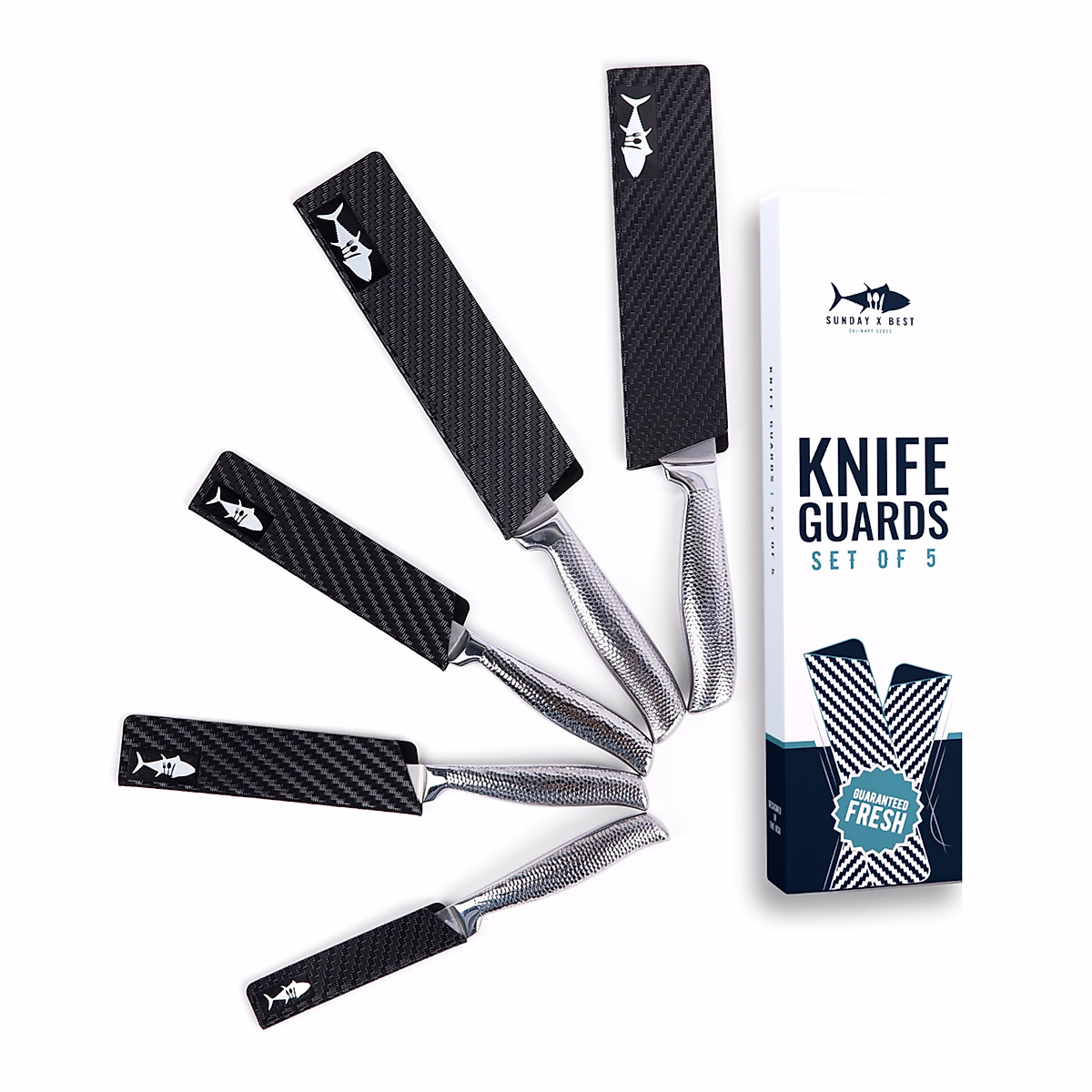Set of 5 Knife Guards - Protective Knife Sheaths with Felt-Lined Interior for Sharp Blades, Textured Grip for Easy Handling, Fits variety of chef & kitchen Knife sizes
