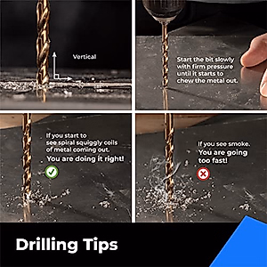 amoolo 1/8" Titanium Drill Bits (10pcs), Premium 4341 HSS Metal Drill Bits for Wood, Metal, Steel, Plastic, Aluminum Alloy