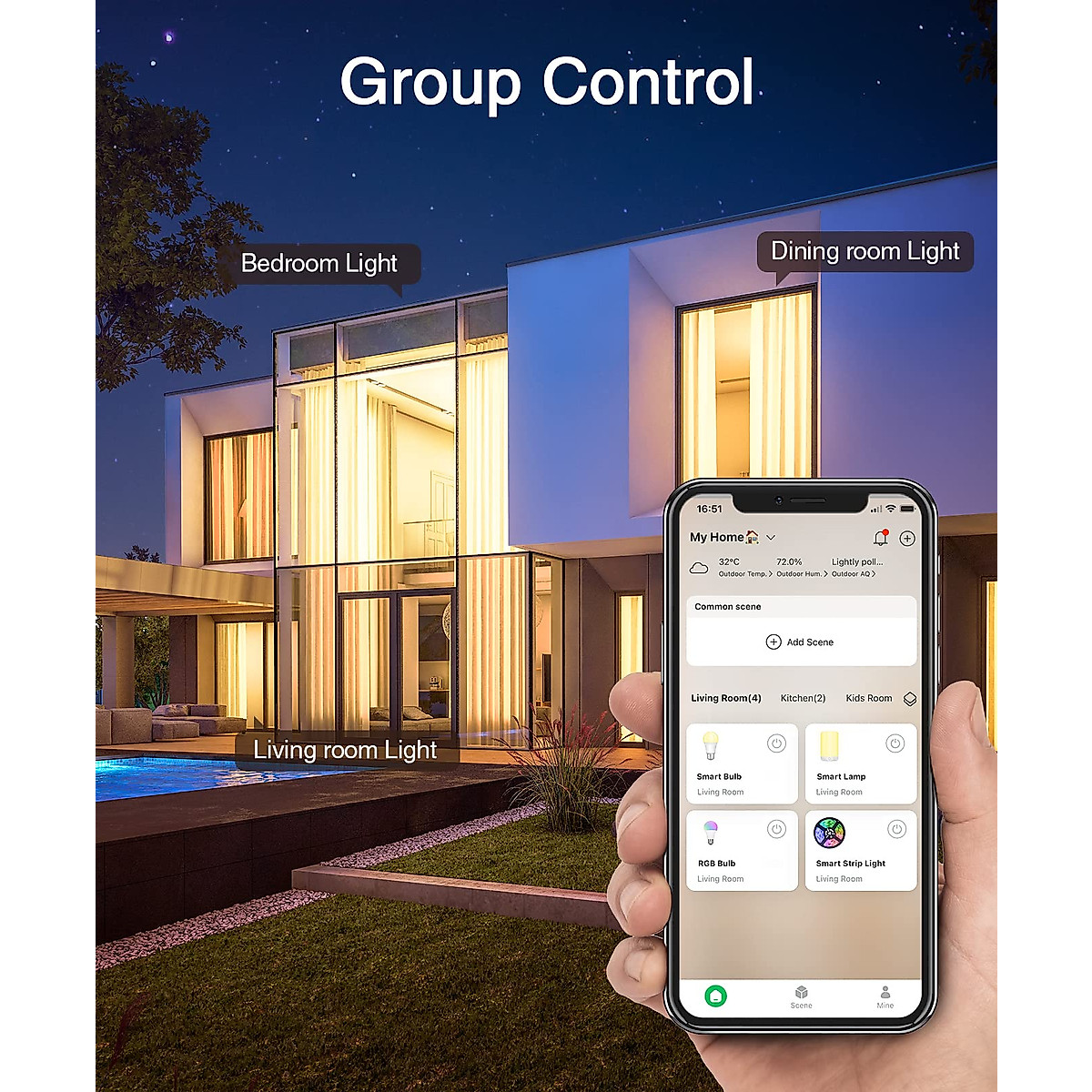 GHome Smart Light Bulbs, E26 A19 LED Bulb Compatible with Alexa & Google Home, App Remote Control, 8W Dimmable 2700K Warm White 800 Lumens, 2.4GHz WiFi, No Hub Required, 6 Pack