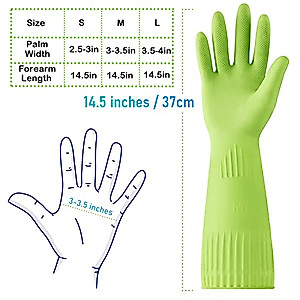 Disfore Rubber-Gloves Dishwashing Gloves for Cleaning-Kitchen - 2 Pairs of Durable and Reusable Kitchen Gloves，Long Sleeve Waterproof Household Cleaning Gloves for Washing Dishes (Medium Green)