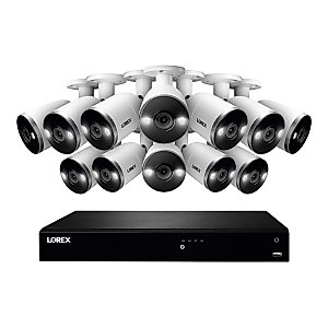Lorex N4K3SD-1612WB 4K Smart Deterrence 16 Channel Surveillance System w/ N862A63B 4K 3TB Fusion NVR and 12 E892AB 4K Smart Deterrence Bullet Cameras