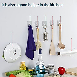 60 Pack Adhesive Hooks 24lb(Max) Adhesive Wall Hooks, Self Adhesive Hooks Heavy Duty Adhesive Hooks for Kitchens Bathroom Office, Sliver