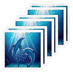 KEEPREAL 6 Pack Lovely Dolphin Blowing Bubble Rings Washcloths Set - Highly Absorbent Pure Cotton Wash Clothes - Soft Fingertip Towel for Bath, Spa