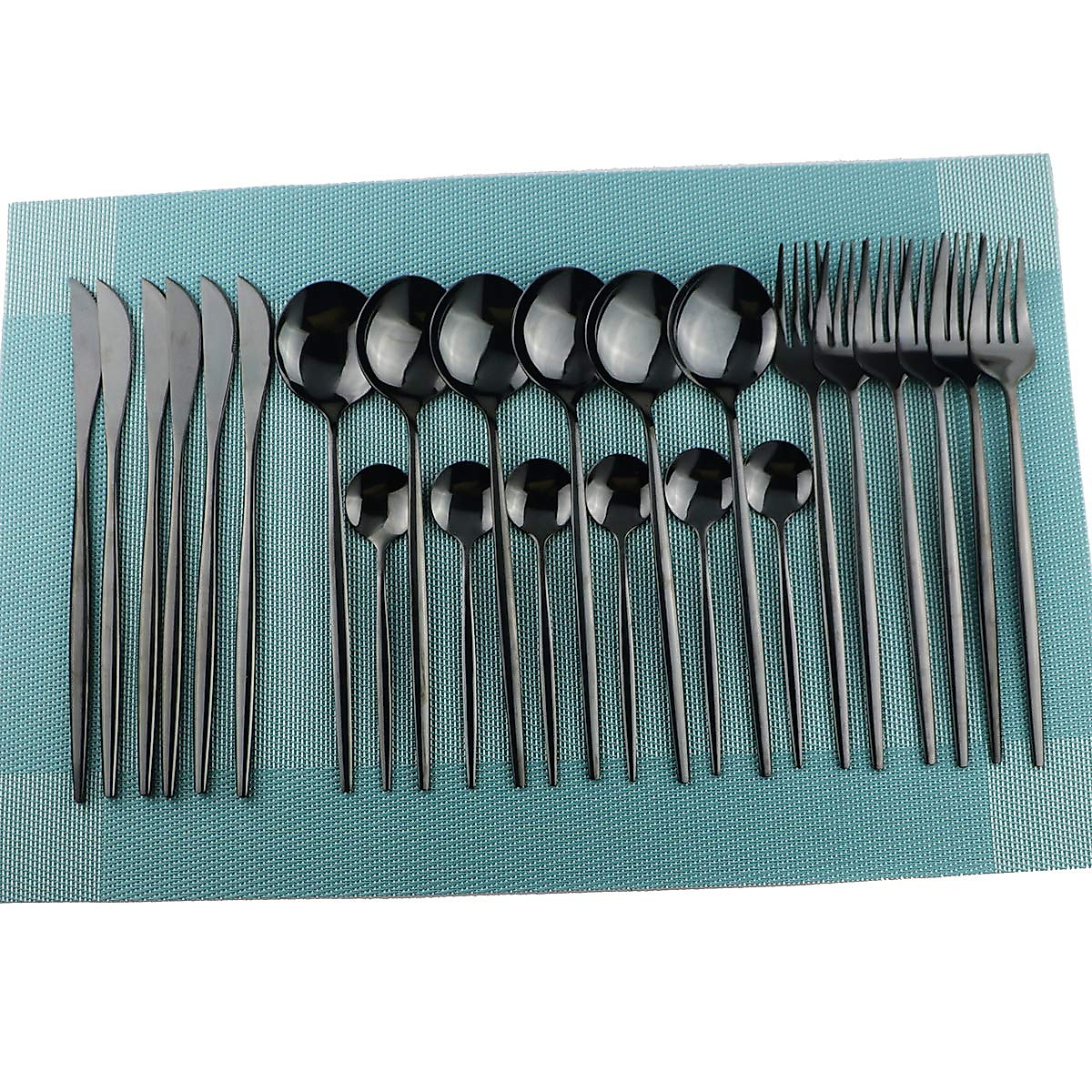 Gugrida 24-Piece Silverware Set - 18/10 Stainless Steel Reusable Utensils Forks Spoons Knives Set, Mirror Polished Cutlery Flatware Set, Great for Family Gatherings & Daily Use (6 set, Black)