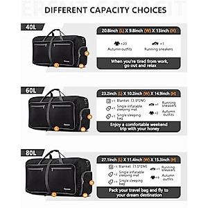 Gonex 80L Packable Travel Duffle Bag Foldable Duffel Bags for Luggage Gym Sports Camping Travelling Cycling Storage Shopping Water & Tear Resistant Black