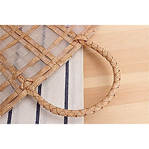 Women Straw Tote Bag Handmade Rattan Transparent Handbag Beach Handwoven Shoulder Bag Large Capacity Shopping Bag (Pink,L)