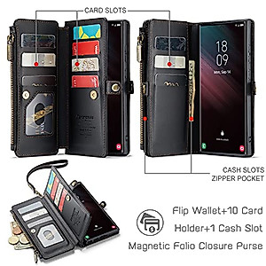 Defencase Galaxy S23 Ultra Wallet Case, RFID Leather Magnetic Flip, Card Holder, Fashion Black