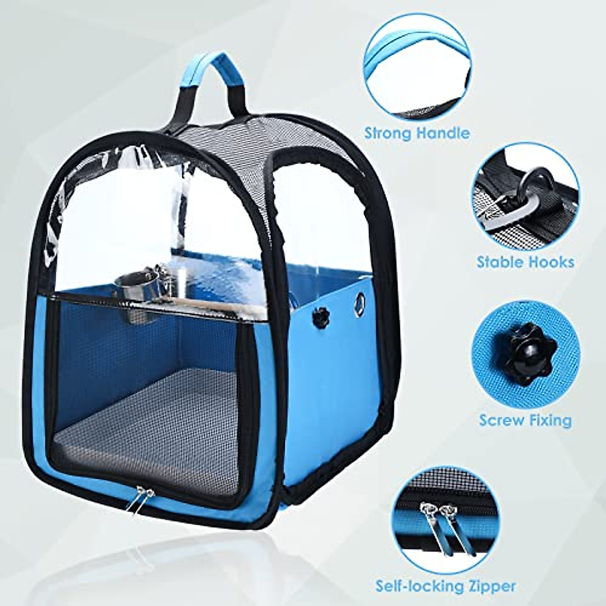 PetierWeit Bird Carrier Bird Travel Cage Parrots Travel Bag Lightweight Bird Travel Carrie Transparent Breathable Handy Crossbody Pet Travel Bag with Bottom Tray Shoulder Strap Stick Stand and Mug
