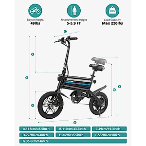 Gotrax Nano 14" Folding Electric Bike, Max Range 25Miles(Pedal-Assist) & Max Speed 15.5Mph, Power by 350W Motor, Adjustable Seat & Dual Fenders, Commuter Electric Bicycle for Adults/Teens Black