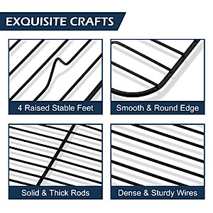 TeamFar Baking Rack (Set of 2), 9.75’’ x 7.5’’ Coated Stainless Steel Small Cooling Rack Roasting Racks for Cooking Grilling Drying, with Black Non-stick Coating for Oven, Healthy & Easy Clean