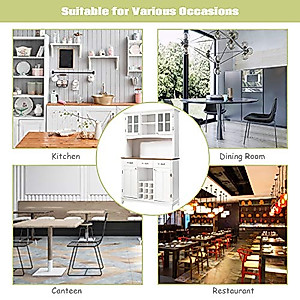 Giantex Buffet Hutch Cabinet, Kitchen Hutch Sideboard, Buffet Cabinet on Storage Island, Wood Kitchenware Server with 3 Large Drawers and 9 Wine Bottle Modulars (White)