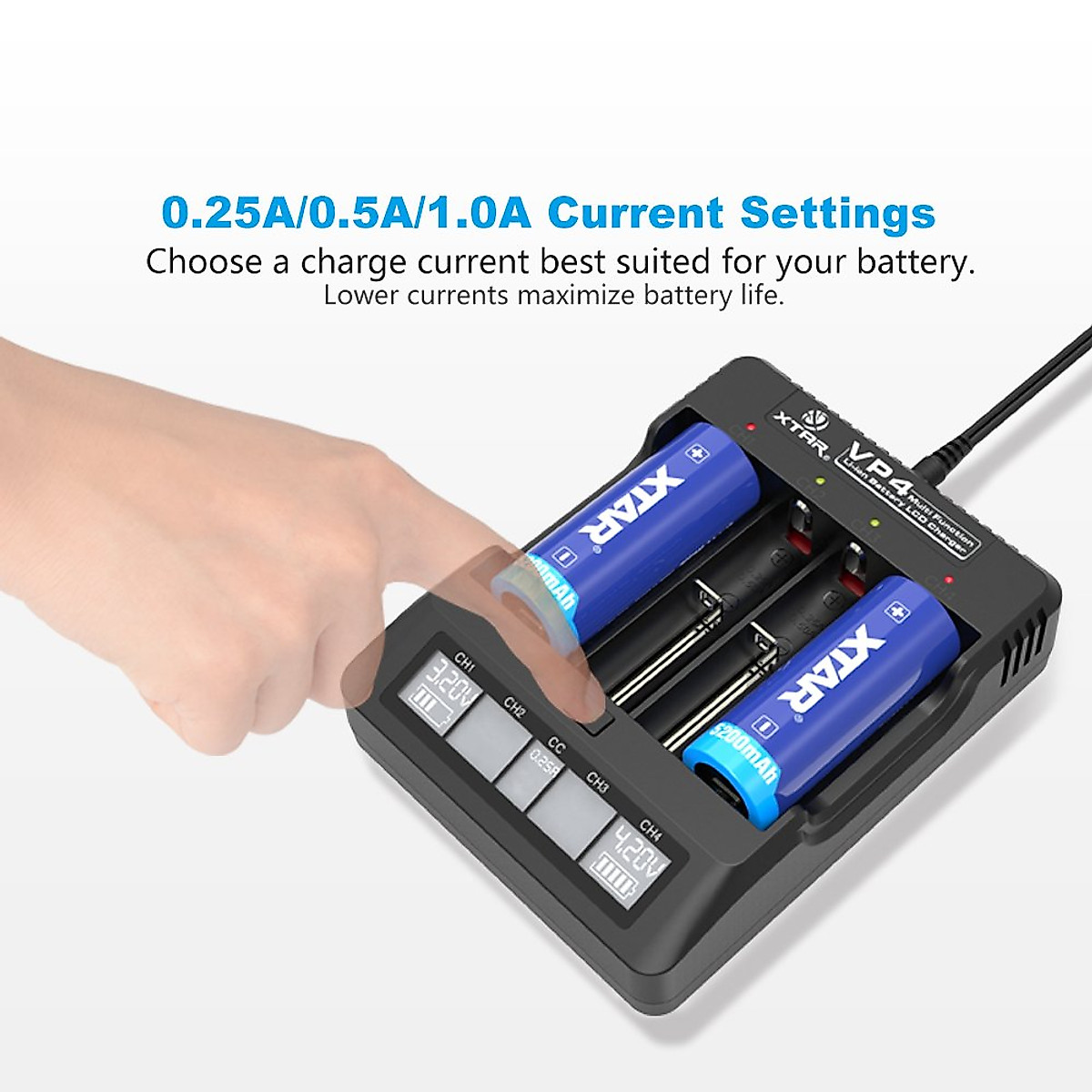 Universal 18650 Battery Charger, XTAR VP4 Smart Charger w/ LCD Display & Car Charger for Rechargeable Batteries Li-ion 18650 26650 26500 22650 18490 17670 17500 17355 and More (Full Set)