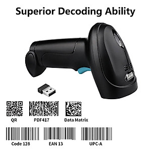 Xyllayeo QR Code Scanner 2D Wireless, Handheld Inventory Bar Code Reader with 2000mAh Rechargeable Battery, Automatic Fast Scanning Barcode Scanner for Computer POS System Warehouse Library