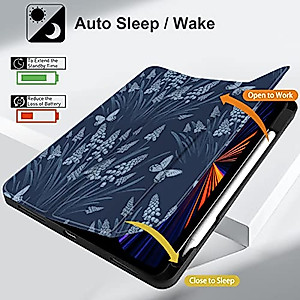 MEEgoodo for iPad Pro M2 12.9 Case 6th/5th/4th/3rd Generation 2022 2021 2020 2018 with Pencil Holder, Tablet Cover with Soft TPU Back Shell, Vintage Floral