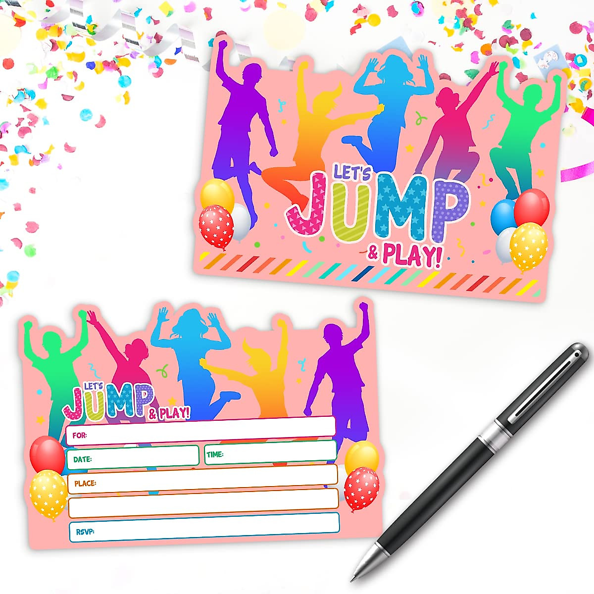 Simimi art 30 Bounce House or Jumping Party Invitations with Envelopes - Trampoline Jump Birthday Invite - Trampoline Birthday Party (pink)