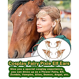 Hikkcos 3Pcs Elf Ears with Piercings Earrings Cosplay Fairy Pixie Ears Halloween Fairy Ears Soft Pointed Elf Ears Pearls Earring with Chains for Fairy Dress Up Accessories