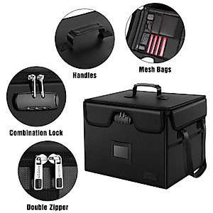 AMBOR File Box with 10 Packs File Folders(Letter Size), Fireproof File Document Box with Lock, Portable Filing Cabinet for Home Office, Document Organizer for File Folders/Certifications/Books