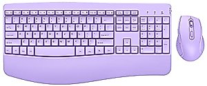 PEIOUS Wireless Keyboard and Mouse - Ergonomic Keyboard and Mouse Combo Full Size Keyboard Cordless with Palm Wrist Rest Ergonomic Mouse Wireless for Windows Computers Laptops - Light Purple