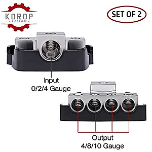 Power Distribution Block (2pcs) 0/2/4 Gauge in 4/8/10 Gauge Out, 4 Ways Car Audio Splitter Amp Distribution Connecting Block (Nickel Plated)