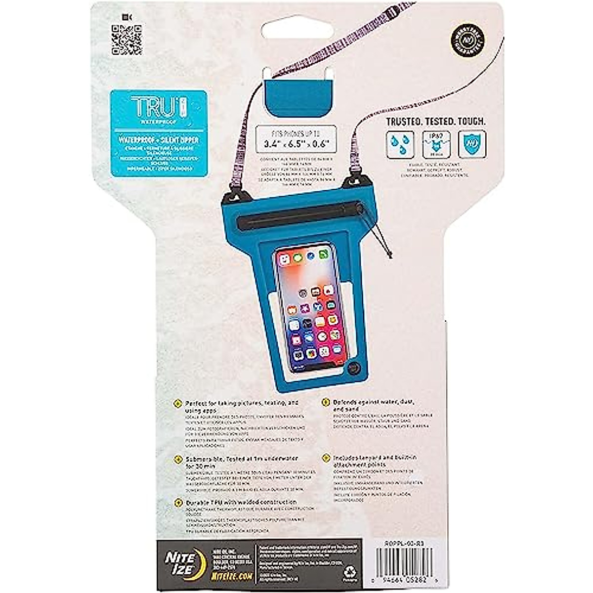 Nite Ize Runoff Waterproof Phone Pouch with Lanyard and TRU Zipper, IP67 Universal Waterproof Case for iPhone 11/11 Pro Max/Xs Max/XR/X/8/8P Galaxy, Blue
