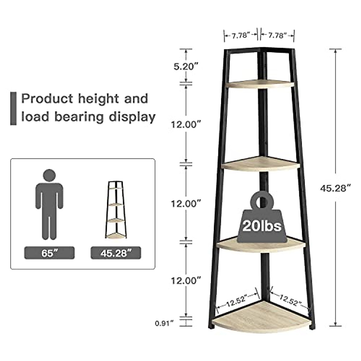 CIPACHO Corner Shelf Stand,4-Tier Corner Bookshelf, Industrial Ladder Shelf,Tall Corner Plant Stand Display Shelf for Living Room, Kitchen, Home Office