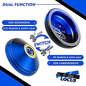 MAGICYOYO Responsive V6 Black Blue Aluminum YoYo for Kids Beginner Learner with 1 Yoyo Storage Bag, 1 Unresponsive Bearing Kit, 12 Yoyo Strings