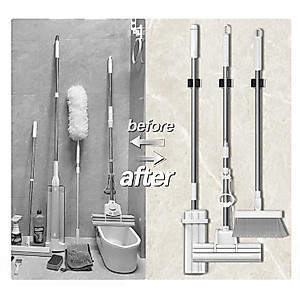 3-H Broom Hanger,Mop Holder Wall Mount 12 Pack, Broom Holder Wall Mount for Hanging and Organizing Shovel,Rake,Brush,Yard Tools in Kitchen,Laundry Room,Bathroom,House(black)