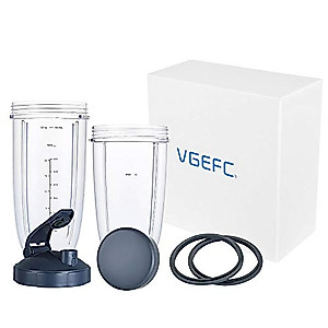 Blender Replacement Cups for Nutribullet Blender, 32oz & 24oz Cups with Flip Top To Go Lid & Flat Lid & Rubber Gasket, Compatible with Nutri Bullet 600W/900W Blenders (6 PCS)