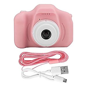 Mini Digital Camera, Children Eye-Friendly and Cear HD Cartoon Camera DIY Photos Video Recording, with 2.0in IPS Screen, Photo Frames, for Kids(Pink)