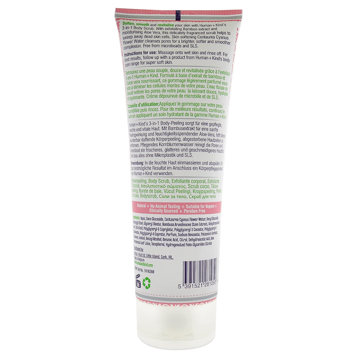 Human+Kind Body Scrub - Exfoliating, Hydrating Body Polish that Scrubs Away Dead Skin Cells - Clarifying Treatment for Soft, Smooth Skin with Bamboo Extract Beads - Vegan and Cruelty Free - 6.76 oz