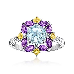 Ross-Simons 1.50 Carat Blue Topaz, .50 ct. t.w. Amethyst, .10 ct. t.w. Citrine Ring With White Topaz Accents in Sterling Silver. Size 7