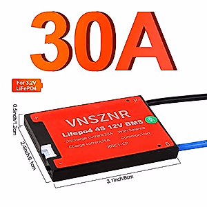 VNSZNR LiFePO4 BMS 4S 12V 30A Lithium Iron Phosphate Battery Management System PCB Protection Board with Balance Leads Wires for LiFePO4 3.2V Cells Battery Pack