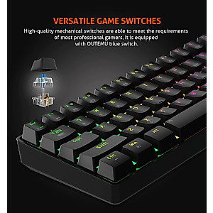 MEETION RGB Backlit Mini 61 Keys Wired 60% Mini Blue Switch Mechanical Keyboard Black MT-MK005